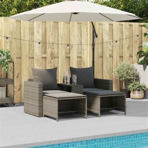 Vidaxl 5 Piece Patio Sofa Set With Cushions Stackable Gray Poly Rattan