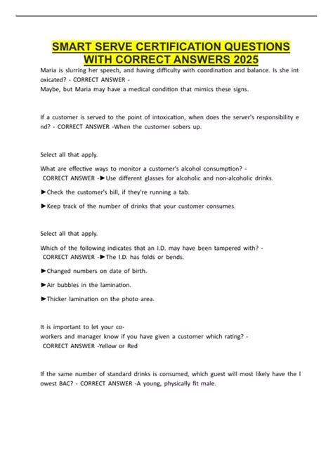 Smart Serve Certification Questions With Correct Answers 2025 Smart Serve Stuvia Us