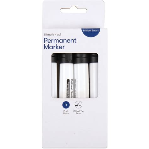 Brilliant Basics Perm Marker Black Chisel Tip 2 0mm 4pk Big W