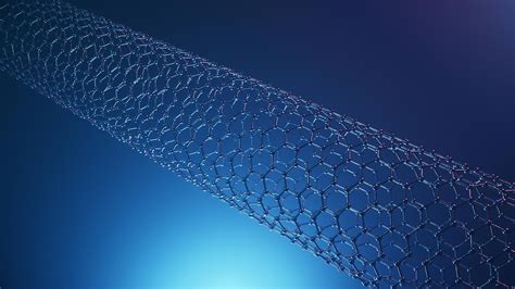 그래핀 튜브의 3d 그림 구조 추상 나노기술 육각형 기하학적 형태 클로즈업 개념 그래핀 원자 구조 개념 그래핀 분자 구조 카본 튜브 프리미엄 사진