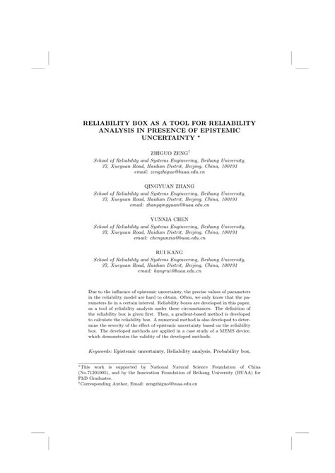 Pdf Reliability Box As A Tool For Reliability Analysis In Presence Of
