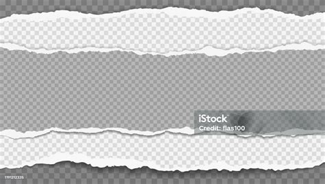 찢어진 흰색과 회색 사각형의 조각은 부드러운 그림자와 현실적인 수평 종이 스트립어두운 배경에 있습니다 벡터 일러스트레이션 0명에 대한 스톡 벡터 아트 및 기타 이미지