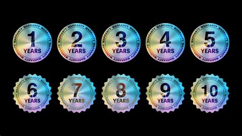 1년에서 10년 보증 홀로그램 라벨 스티커 진위 보장 홀로그램 라벨 프리미엄 품질의 무지개 빛깔의 호일 접착 씰 벡터 0명에 대한 스톡 벡터 아트 및 기타 이미지 Istock