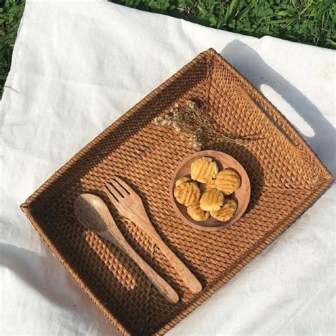 Rectangular Rattan Tray With Handle Serving Tray Large Rattan Tray