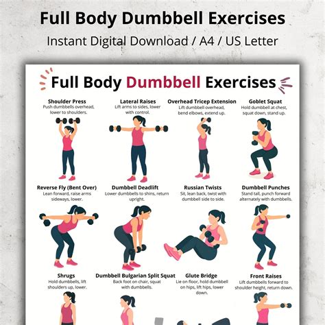 Full Body Dumbbell Workout Chart Home Dumbbell Exercises Printable