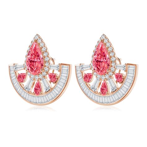 Aurora Art Deco Style Pear Lab Grown Fancy Intense Pink Diamond