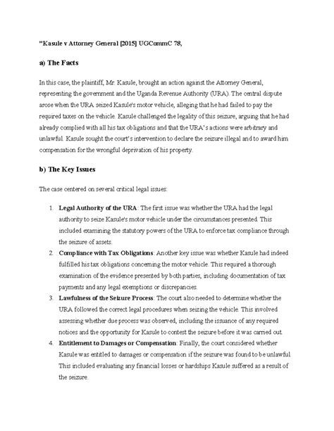 Kasule V Attorney General Kasule V Attorney General [2015] Ugcommc 78 A The Facts In This