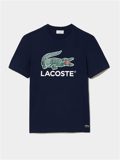 Lacoste Signature Print Cotton T Shirt Navy Lacoste Australia