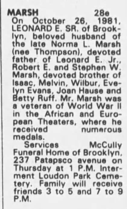 Leonard Ellsworth Marsh 1921 1981 Find A Grave Memorial