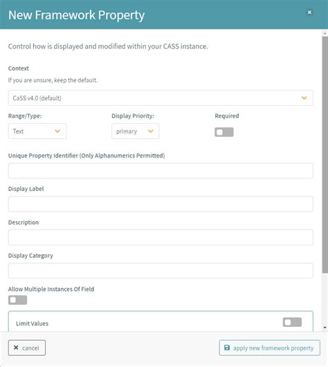 Configuring Framework Properties Cass Docs