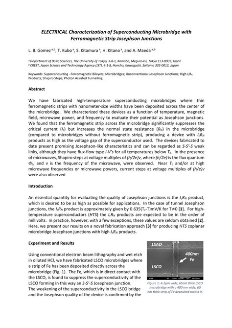 Pdf Electrical Characterization Of Superconducting Microbridge Josephson Junctions With