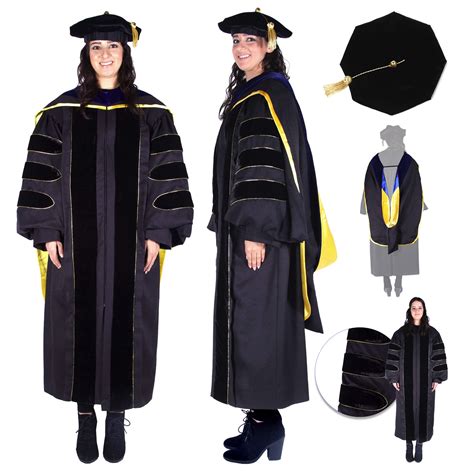 Premium Black Phd Gown Tam And Hood Regalia Set Capgown