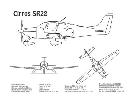 Cirrus Sr22 Airplane Blueprint Bdpng Digital Art By Stockphotosart