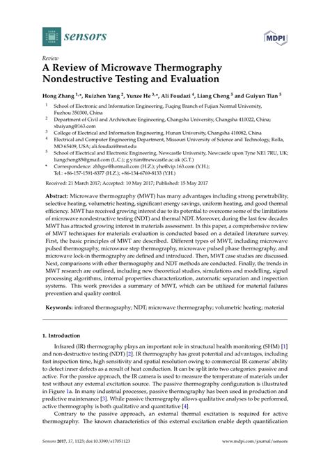 Pdf A Review Of Microwave Thermography Nondestructive Testing And