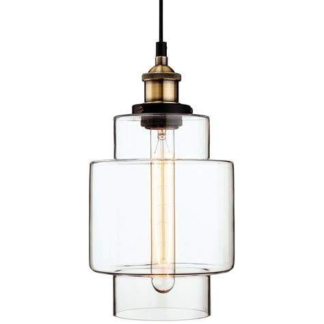 Industrial Modern Ceiling Pendant In Antique Brass Clear Glass
