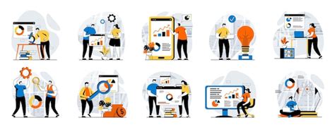 premium vector data science web concept with people scenes mega set