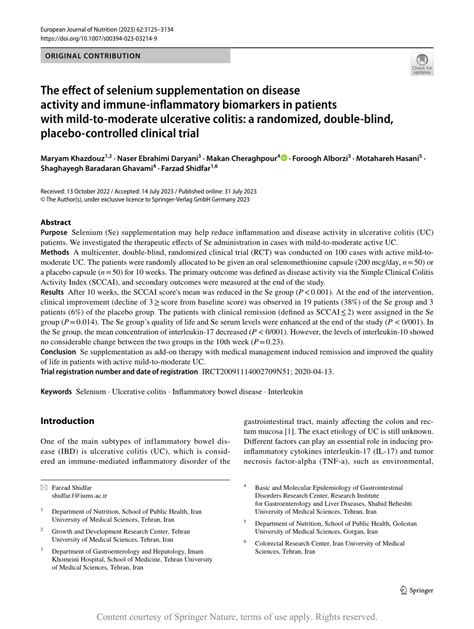 The Effect Of Selenium Supplementation On Disease Activity And Immune