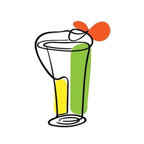 Premium Vector Abstract Coctail Illustration Poster With Summer Colors Continuous Outline Line