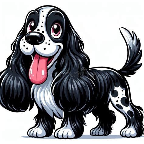 Drawing Of A Funny Black And White Cocker Spaniel Generative Ai Stock