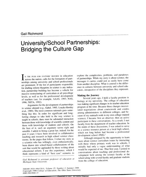 Pdf Universityschool Partnerships Bridging The Culture Gap