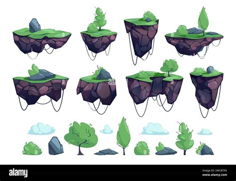 Floating Game Ground Cartoon Rock Grass Water River And Air Floating