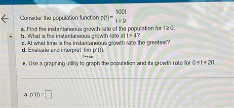 Solved Consider The Population Function Pt100tt9a