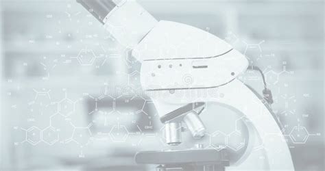 Microscope With Chemical Formula Image Overlay In Scientific Laboratory