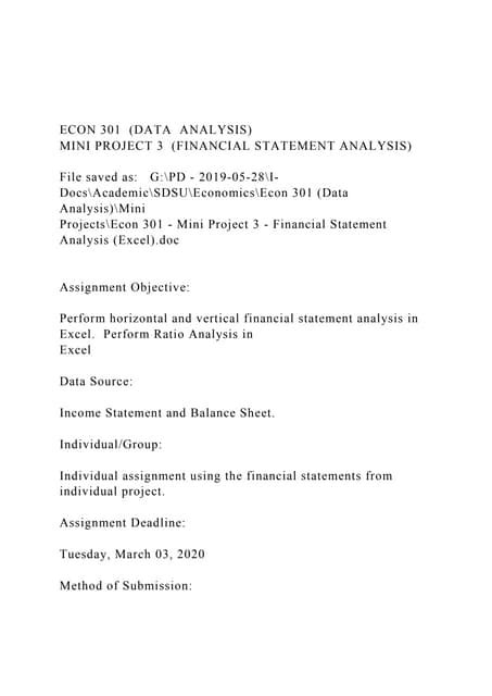 Econ 301 Data Analysis Mini Project 3 Financial Stdocx