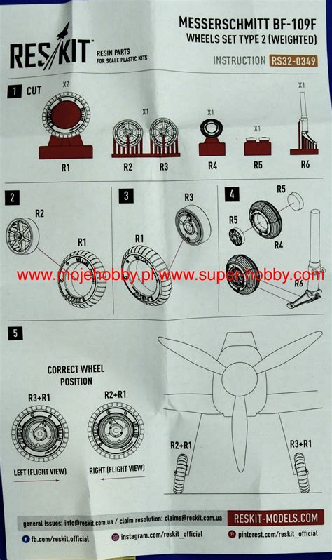 Bf 109 F G Early Wheels Set Type 1 Weighted Reskit 32 0349