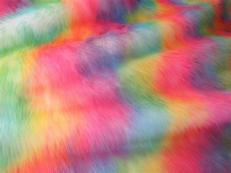Faux Fur Fabric Wave Dye Rainbow Multi Color Decoration Soft Furry F