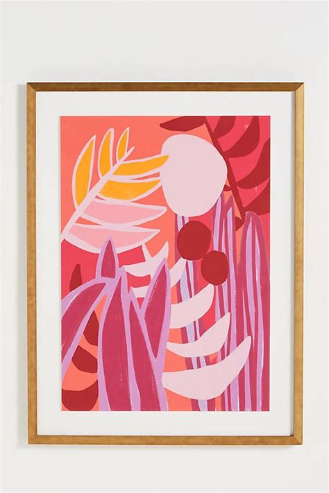 Modern Garden Wall Art With Pink Orange And Yellow Leaves Abstract