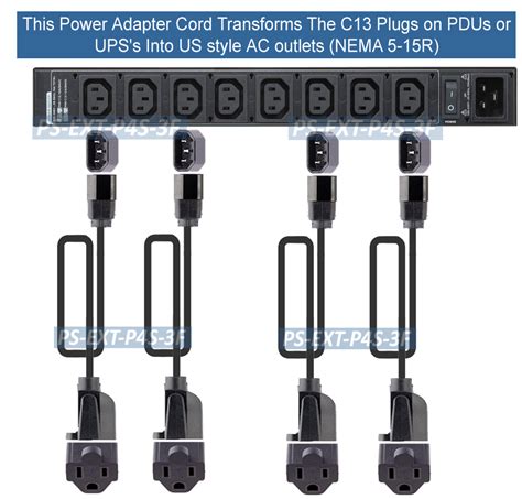 Iec320 C14 Plug To 3 Prong Nema 5 15 Outlet Adapter Cord