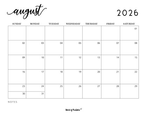 August 2026 Calendars 200 Free Printables World Of Printables