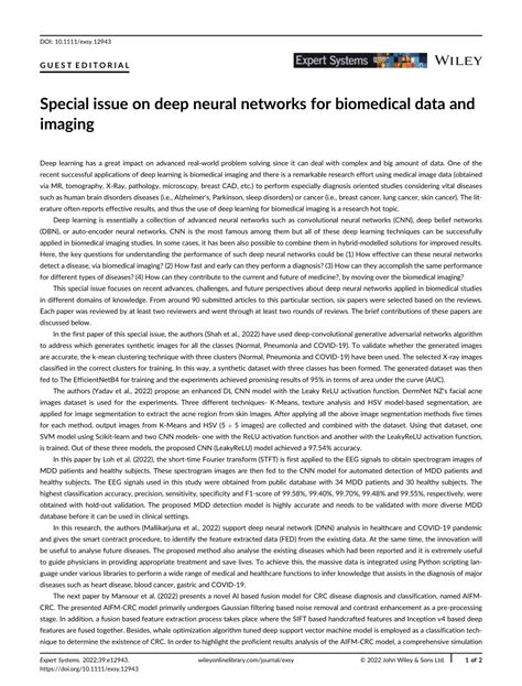Special Issue On Deep Neural Networks For Biomedical Data And Imaging