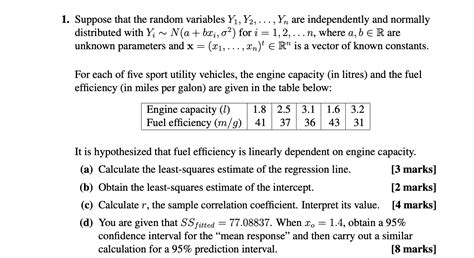 Solved 1 Suppose That The Random Variables Y1y2yn Are