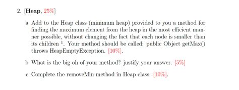 Solved 2 Heap 25 A Add To The Heap Class Minimum Heap