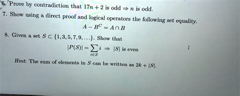 6 prove by contradiction that 17n 2 is odd n is odd 7 show using a