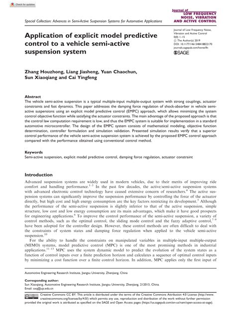 Pdf Application Of Explicit Model Predictive Control To A Vehicle Semi Active Suspension System