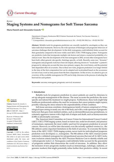 Pdf Staging Systems And Nomograms For Soft Tissue Sarcoma