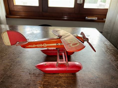 Ingap Model Plane Ingap 1230 Clockwork Tinplate Seaplane Scarce Example Finished In Red