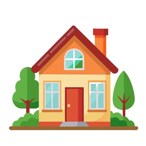 Premium Vector Home House And Trees In Cartoon Style On White Background