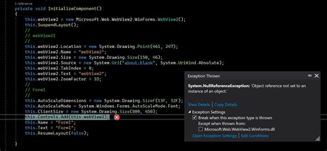 nullreferenceexception caused by missing webview2loader dll winforms