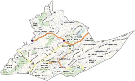 Centre County Map Pennsylvania Us County Maps