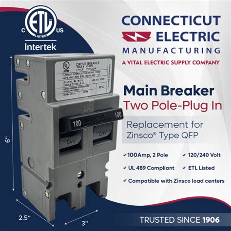 100a 2 Pole Plug In Zinsco Main Breaker 120240v 10k