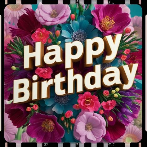 Happy Birthday Sign Decorated With Beautiful Flowers On Background