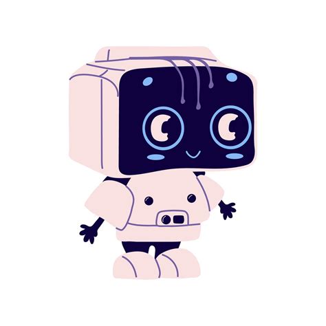 Cute Robot In Retro Futuristic Style Android Bot Character Smart