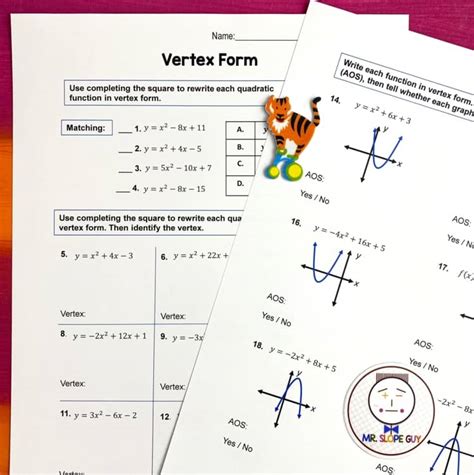Vertex Form Quadratic Graphing Printable Worksheet For High School Math