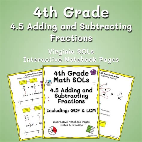 Adding And Subtracting Fractions GCF LCM Math SOL Interactive Notebook