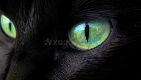 Close Up Of A Black Cat S Green Eyes Stock Illustration Illustration