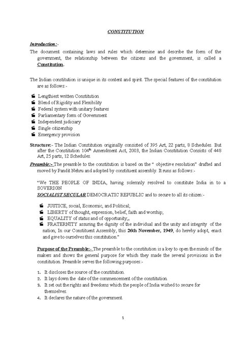 Constitution The Indian Constitution Is Unique In Its Content And